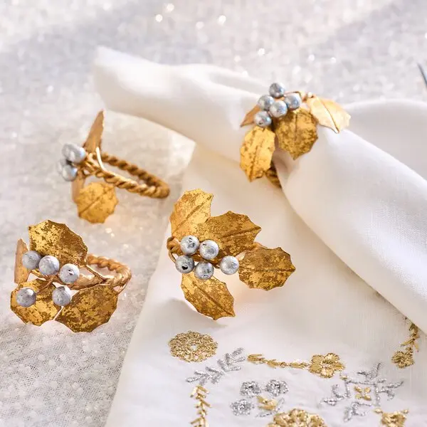 JULISKA Forest Walk Holly Winter Berries Napkin Rings, Set Of 4