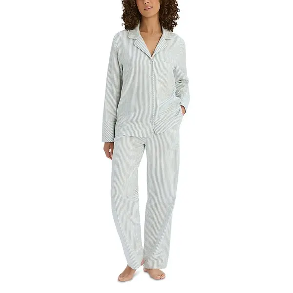 CHRISTY Ticking Stripe Cotton Twill Pajama Set - Blue