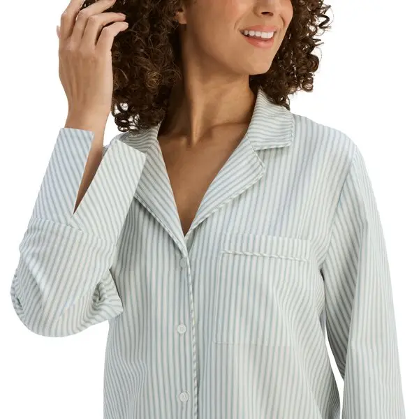 CHRISTY Ticking Stripe Cotton Twill Pajama Set - Blue