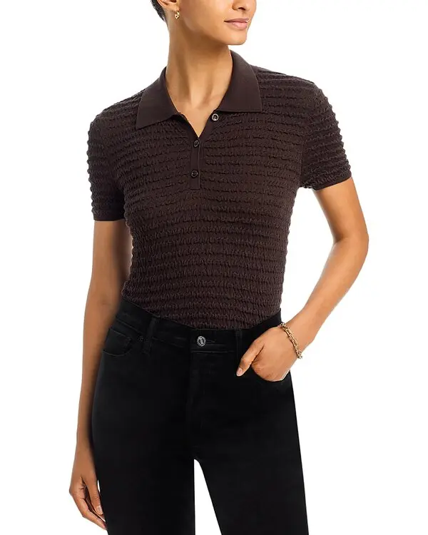 FRAME Smocked Silk Cotton Blend Polo