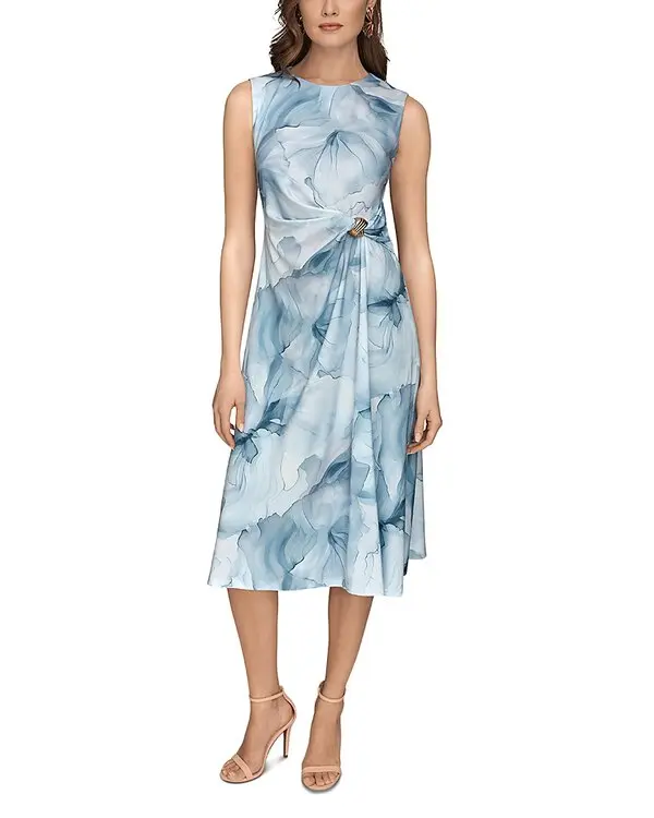 Donna Karan New York Printed Side Drape Midi Dress