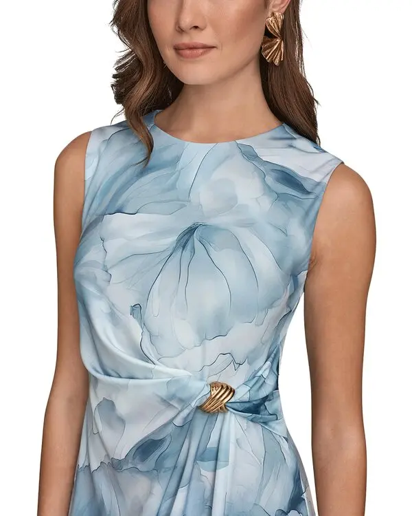 Donna Karan New York Printed Side Drape Midi Dress