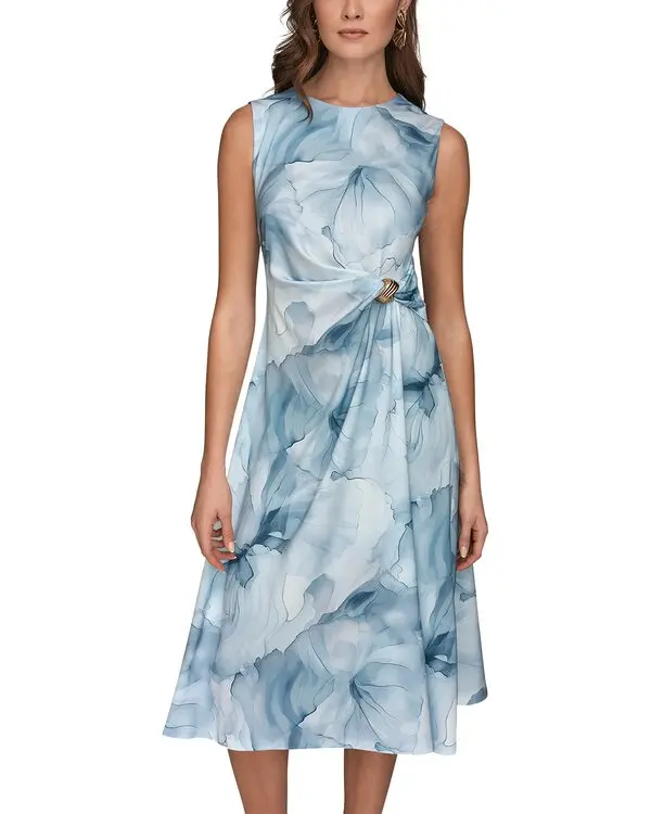 Donna Karan New York Printed Side Drape Midi Dress