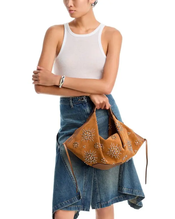 3.1 Phillip Lim Luna Large Studded Faux Suede Hobo Bag