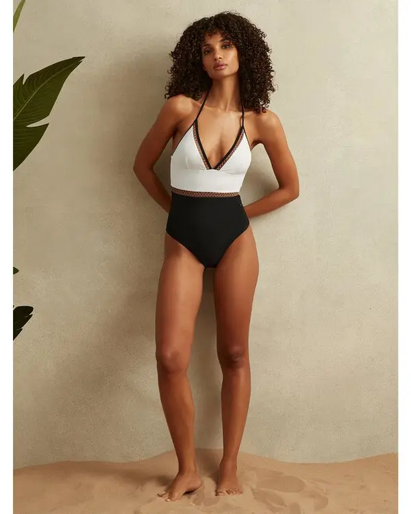 REISS Lattice Trim Colorblocked Swimsuit