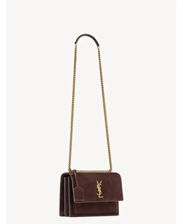 Saint Laurent Sunset Medium Bag In Suede - Arabica