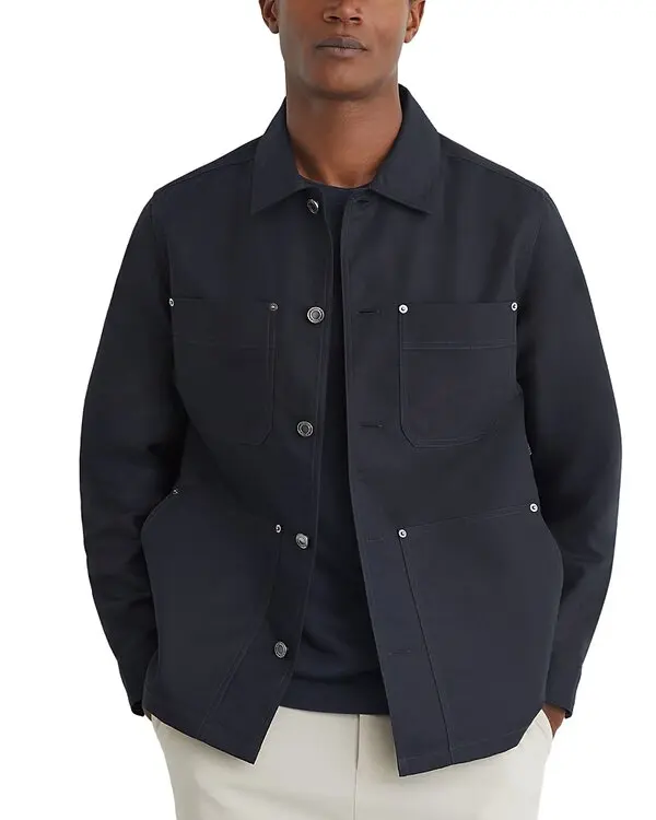 REISS Yorker Twill Four Pocket Overshirt - Navy