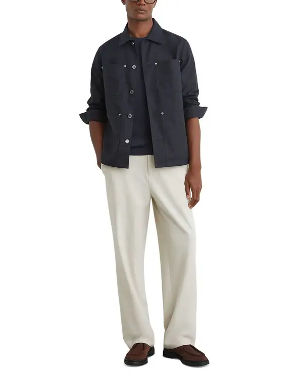 REISS Yorker Twill Four Pocket Overshirt - Navy