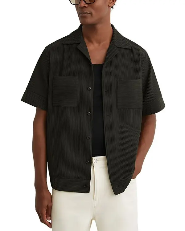 REISS Odessa Ribbed Pocket Short Sleeve Cuban Shirt