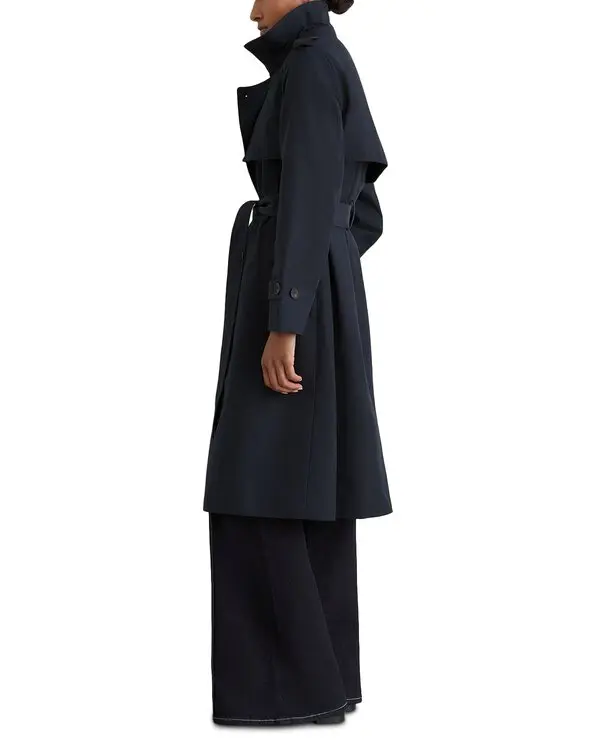 REISS Azura Hooded Double Breasted Trench Coat - Navy