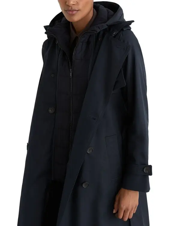 REISS Azura Hooded Double Breasted Trench Coat - Navy