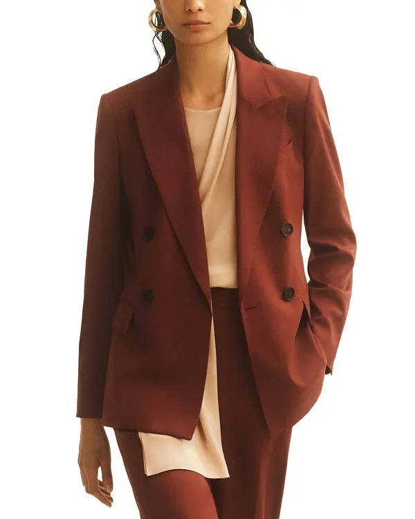 REISS Solene Double Breasted Blazer - Brick Red