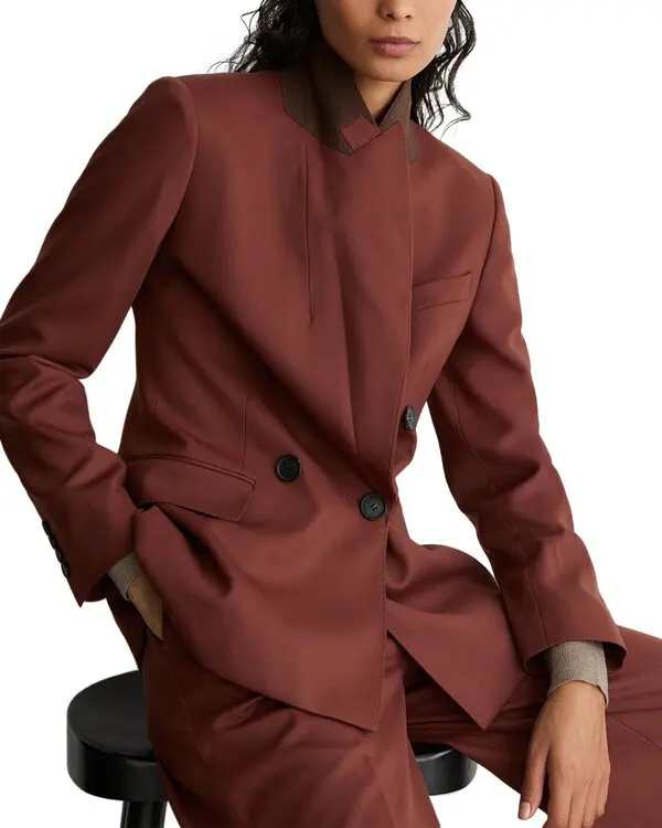 REISS Solene Double Breasted Blazer - Brick Red