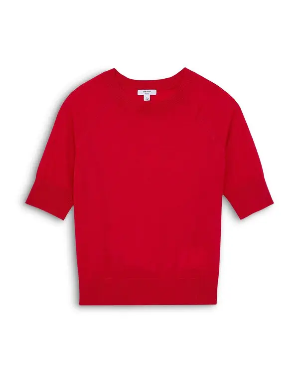 REISS Suzzie Wool Mock Neck Tee - Red