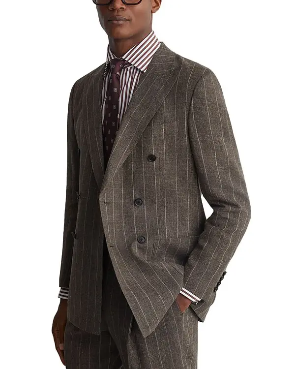 REISS Miramare Peak Lapel Pinstripe Double Breasted Linen Cotton Blazer