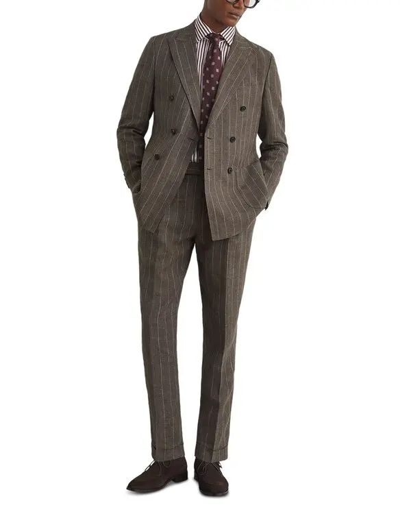 REISS Miramare Peak Lapel Pinstripe Double Breasted Linen Cotton Blazer