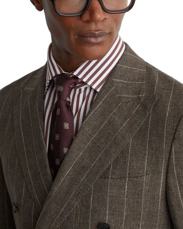 REISS Miramare Peak Lapel Pinstripe Double Breasted Linen Cotton Blazer