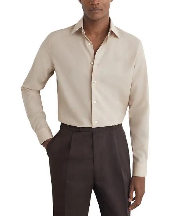 REISS Duke Airwater Finish Cotton Jersey Shirt - Stone