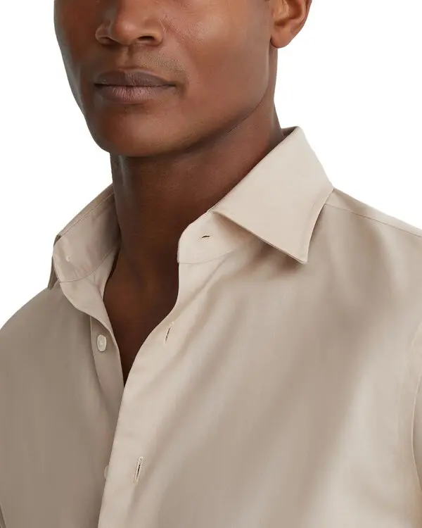 REISS Duke Airwater Finish Cotton Jersey Shirt - Stone