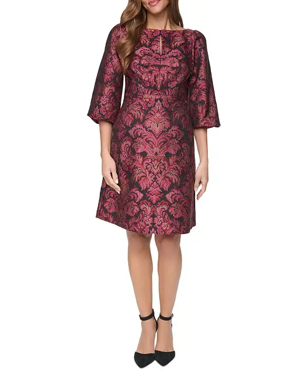 Eliza J Printed Ruched Front Balloon Sleeve A Line Dress - Pink Multi