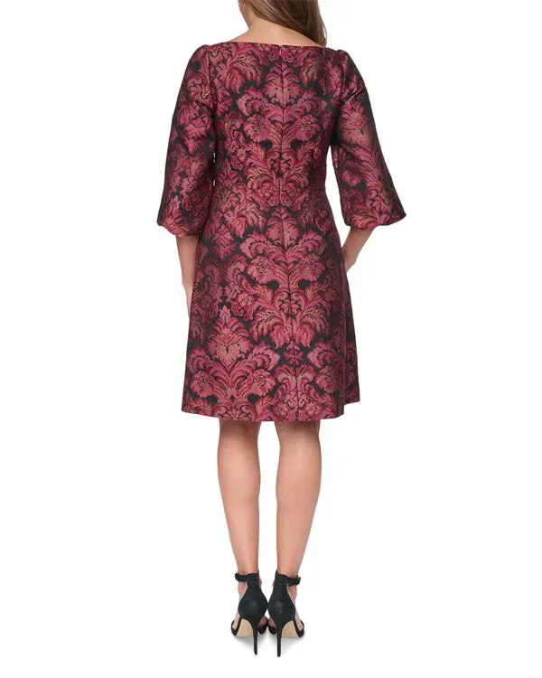 Eliza J Printed Ruched Front Balloon Sleeve A Line Dress
