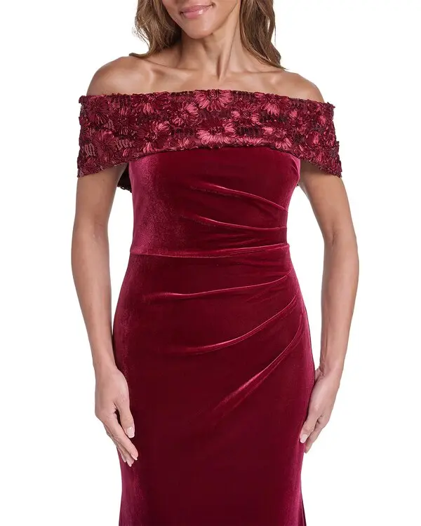 Eliza J Off-the-shoulder Side Pleat Velvet Gown