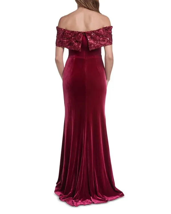 Eliza J Off-the-shoulder Side Pleat Velvet Gown