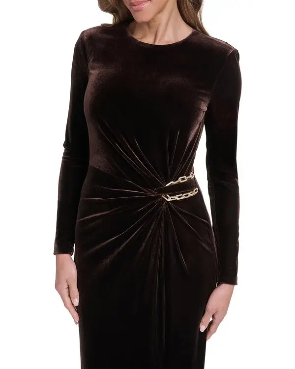 Eliza J Round Neck Chain Embellished Long Sleeve Gown