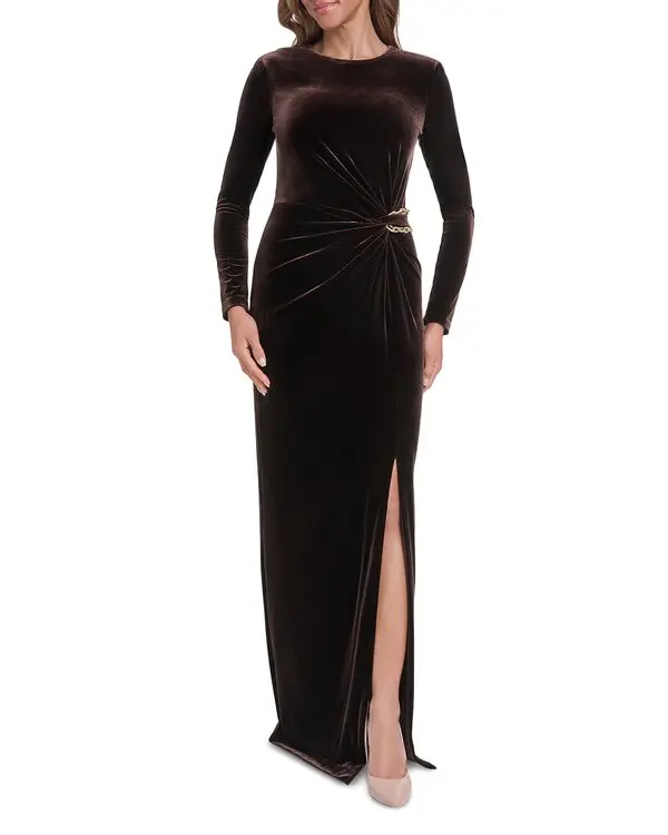 Eliza J Round Neck Chain Embellished Long Sleeve Gown