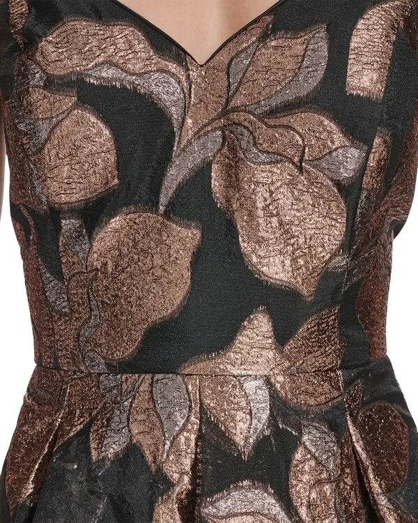 Eliza J Metallic Jacquard V-neck Ball Gown