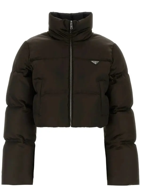 Prada Cropped Fit Stand-up Collar Down Jacket - Brown