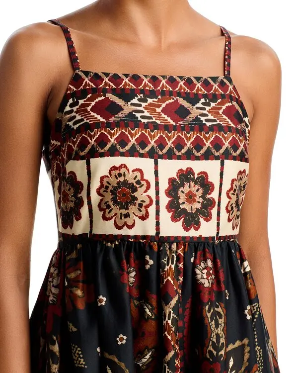 Aqua Cotton Blend Border Midi Dress