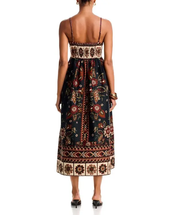 Aqua Cotton Blend Border Midi Dress