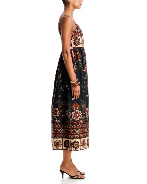 Aqua Cotton Blend Border Midi Dress