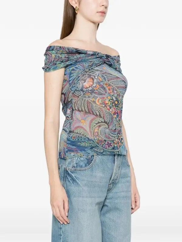 Etro Semi-sheer Straight Neck Patterned Top