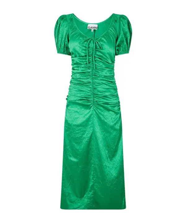 GANNI Pleated Cover-up Midi Dress - Green