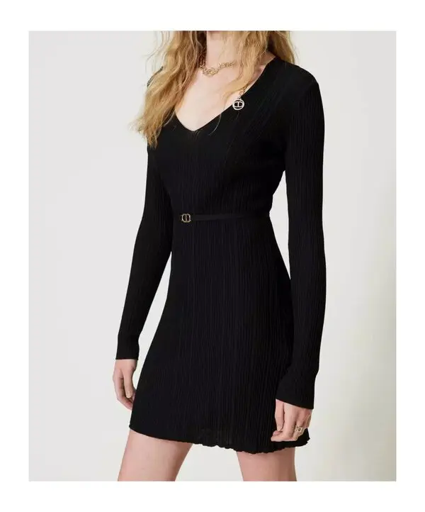 TWINSET Ribbed-knit Belted Minidress
