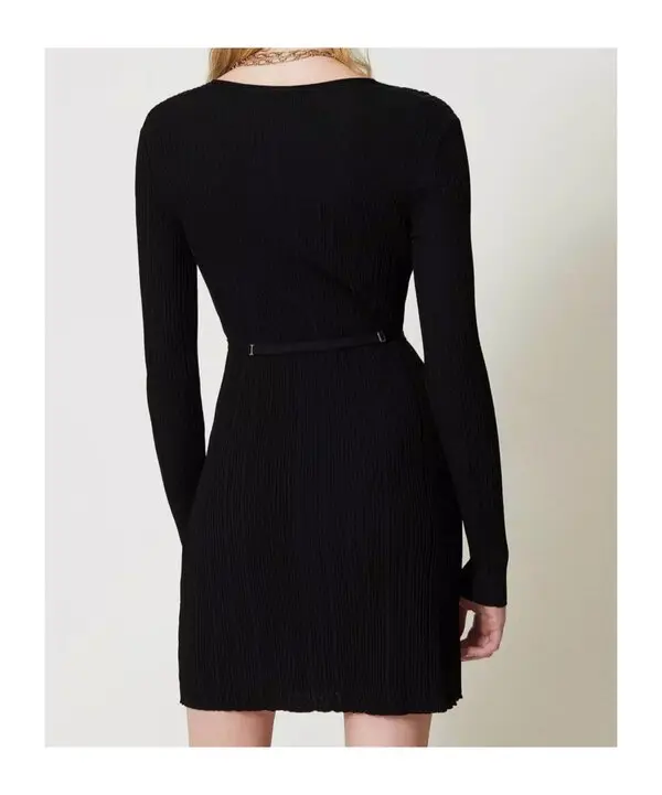 TWINSET Ribbed-knit Belted Minidress