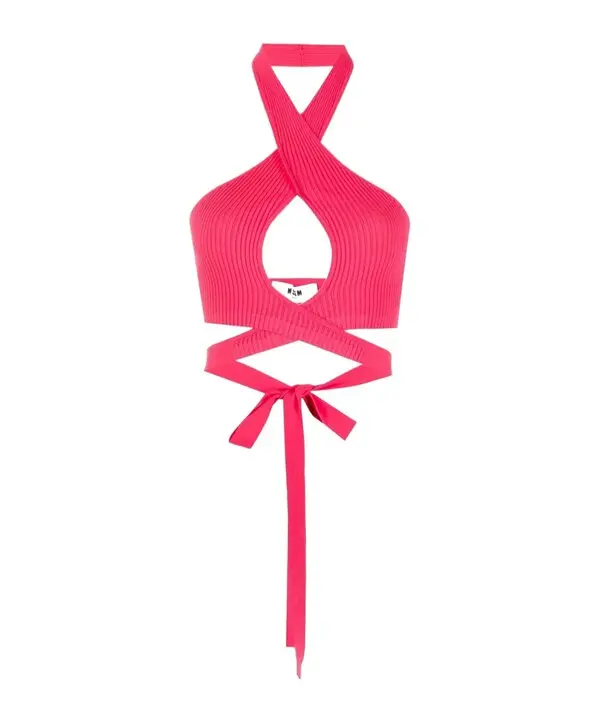 MSGM Ribbed-knit Crop Top - Pink