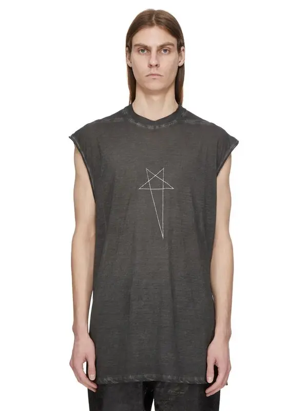 Rick Owens Ribbed Crewneck Cotton T-shirt With Front Print, Oversized Fit - Nero