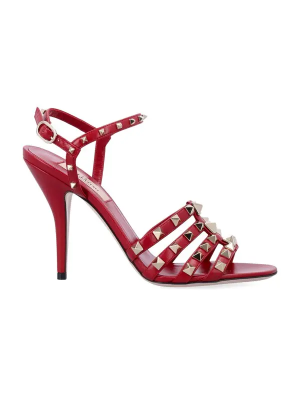 Valentino Garavani Leather Rockstud Stiletto Sandals - Rosso