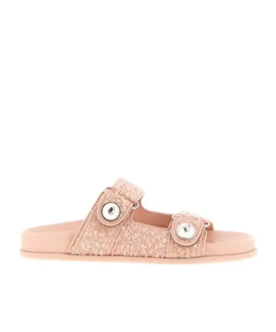 JIMMY CHOO Tweed Pearl Fayence Sandals - Nude