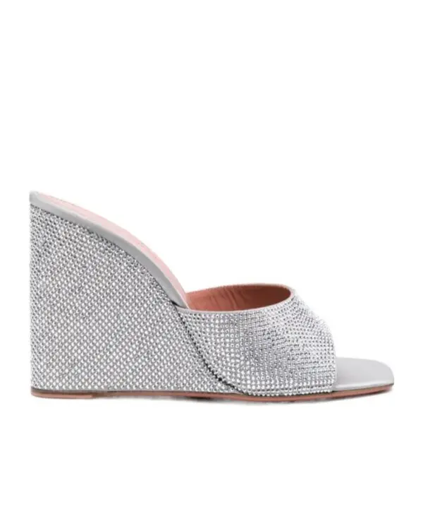 Amina Muaddi Crystal Wedge Mules