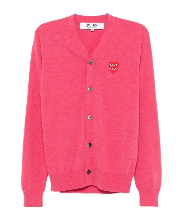 Play Comme Des Garcon V-neck Double Heart-patch Cardigan