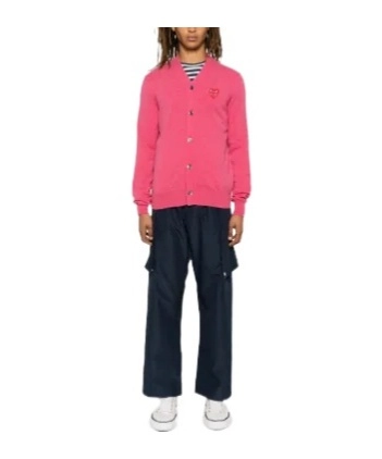 Play Comme Des Garcon V-neck Double Heart-patch Cardigan