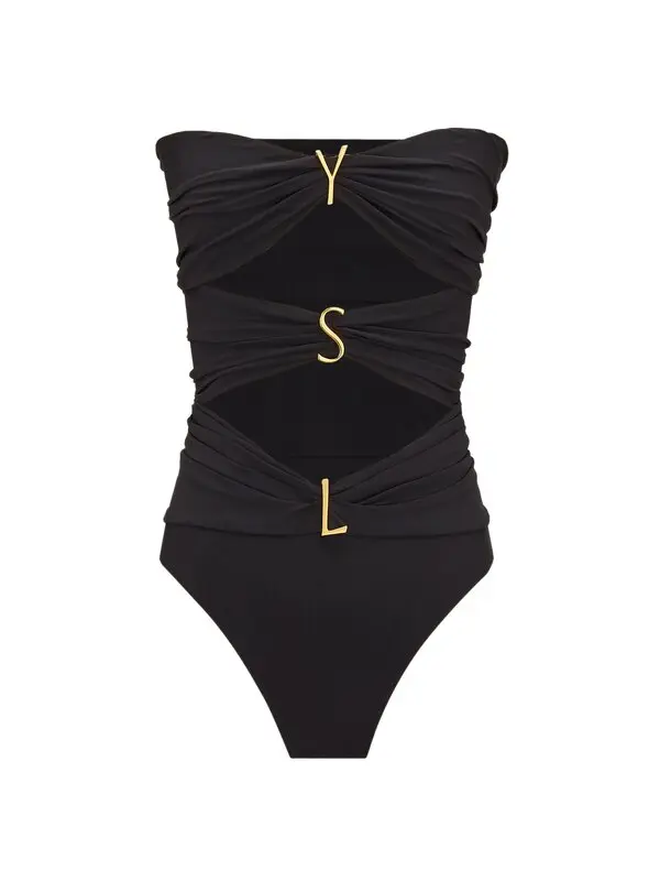 Saint Laurent Strapless Sweetheart Neckline Bodysuit With Metal Details - Nero