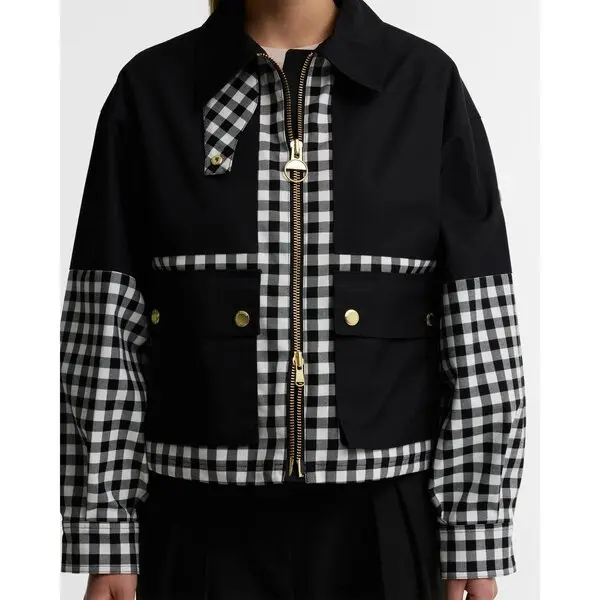 Barbour Gingham Panel Cropped Utility Jacket