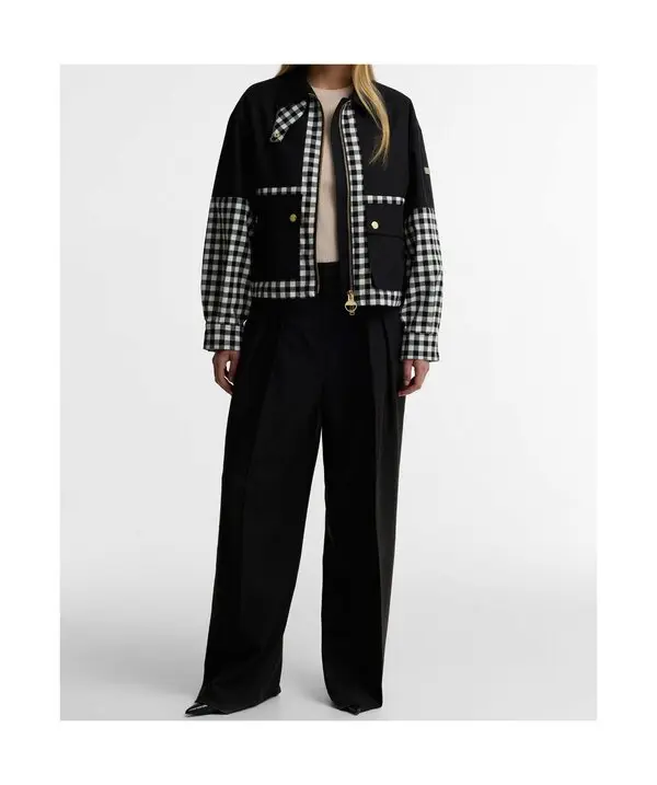 Barbour Gingham Panel Cropped Utility Jacket