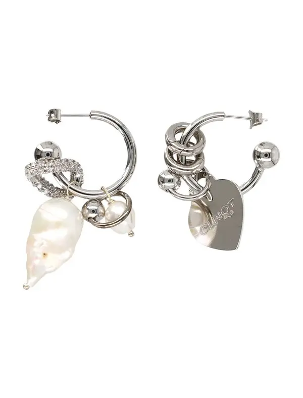 JUSTINE CLENQUET Agyness Sculptural Mini Hoop Earrings With Heart Pendant - Palladium