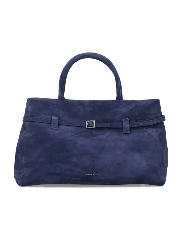 Manu Atelier Suede Belted Tote Bag - Blu